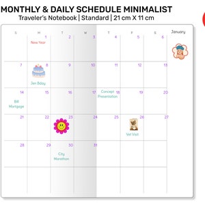 TN MONTHLY & DAILY Schedule Printable Refill Insert Traveler's Notebook ...
