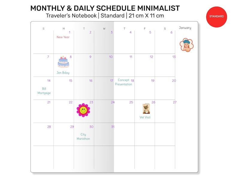 TN MONTHLY & DAILY Schedule Printable Refill Insert Traveler's Notebook ...
