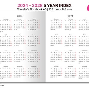 A5 TN 2024 2028 5-year Index Printable Traveler's Notebook Insert ...