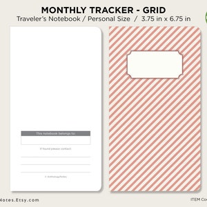 PERSONAL Monthly Tracker GRID Traveler's Notebook Printable Insert - Etsy