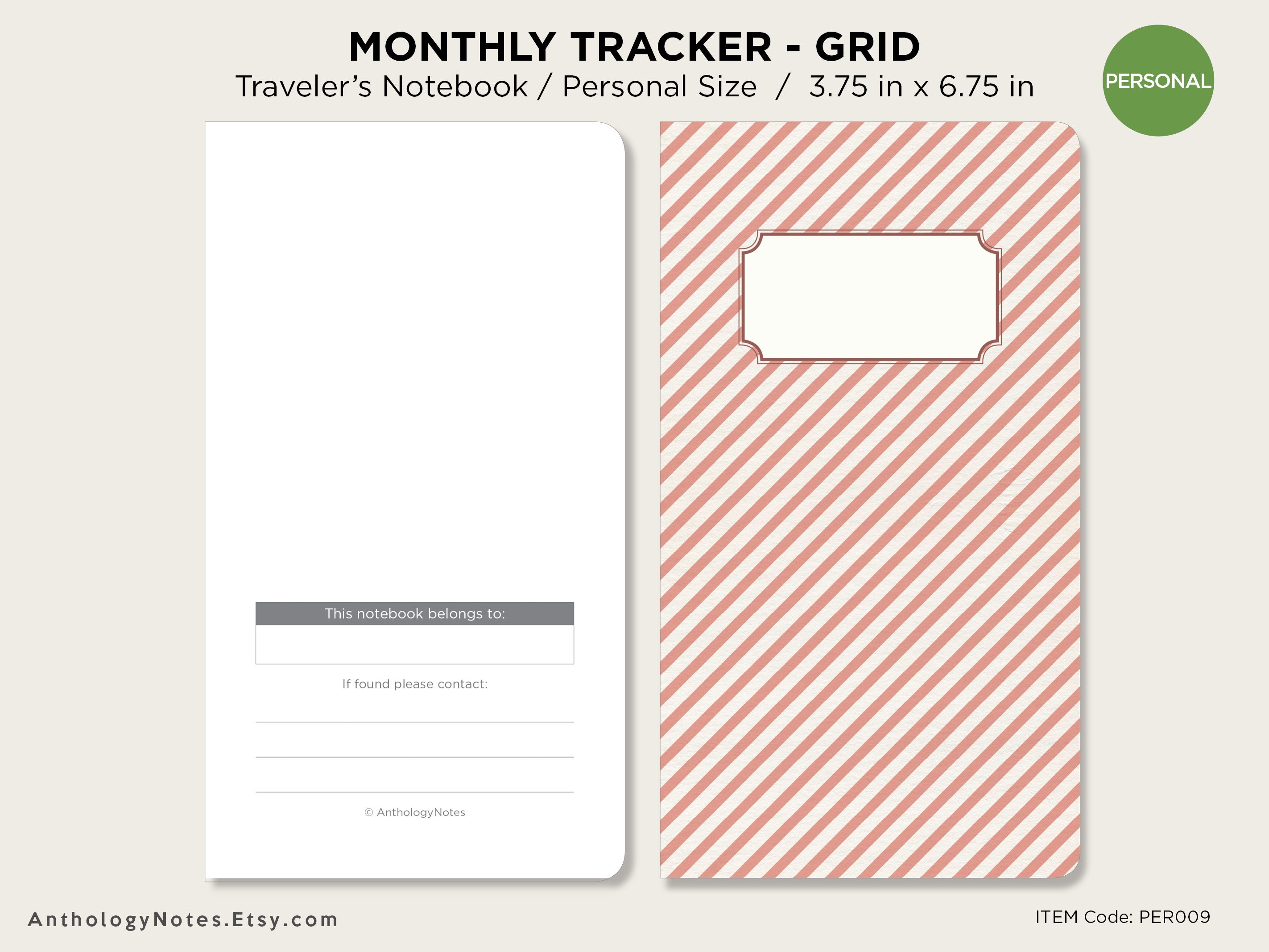 PERSONAL Monthly Tracker GRID Traveler's Notebook - Etsy