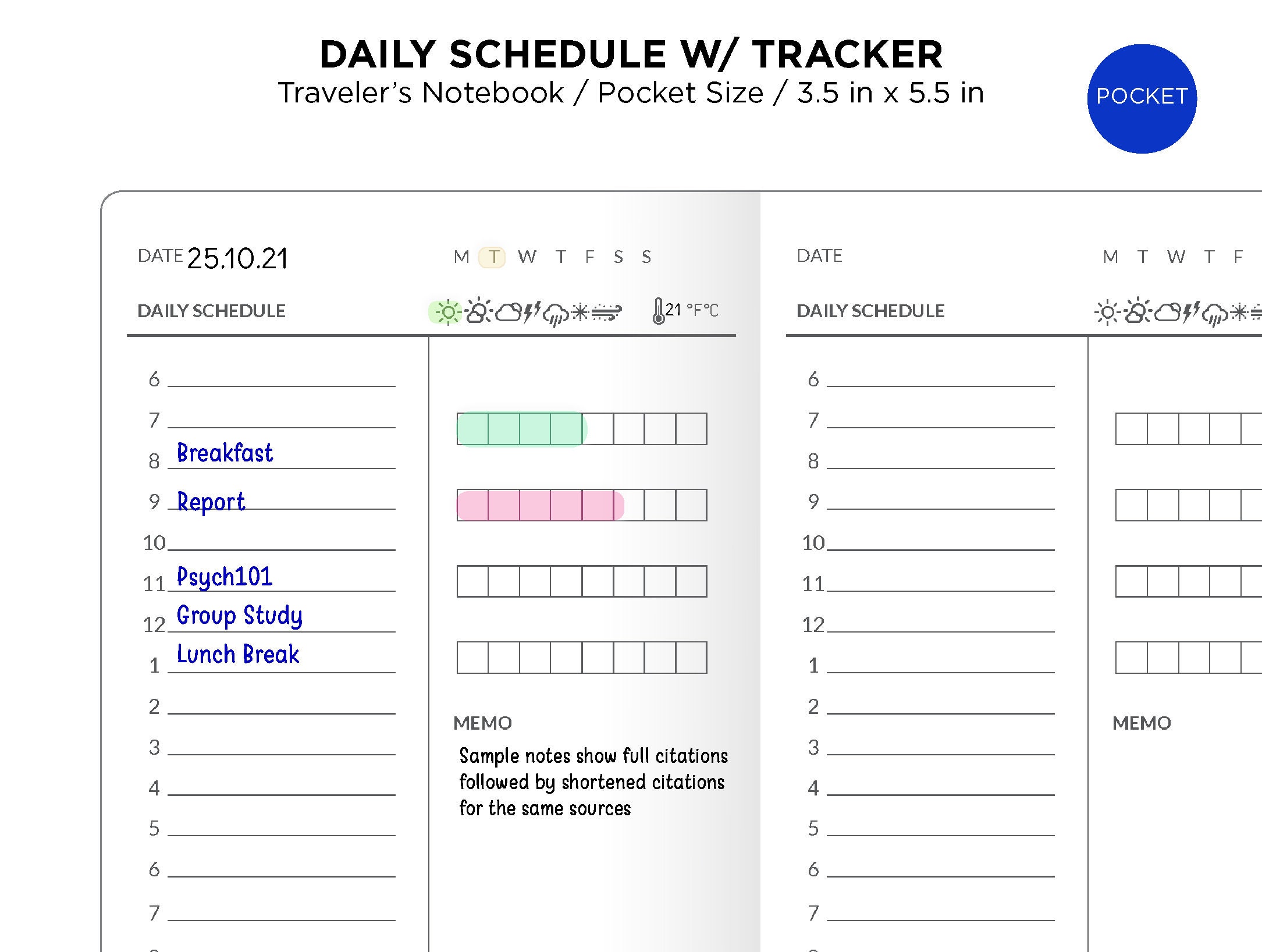 TN POCKET Daily Schedule With Tracker Printable Traveler's Notebook ...