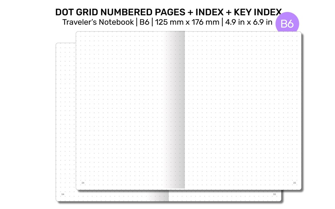 TN B6 Bullet Log Format Dot Grid Traveler's Notebook Printable Insert ...