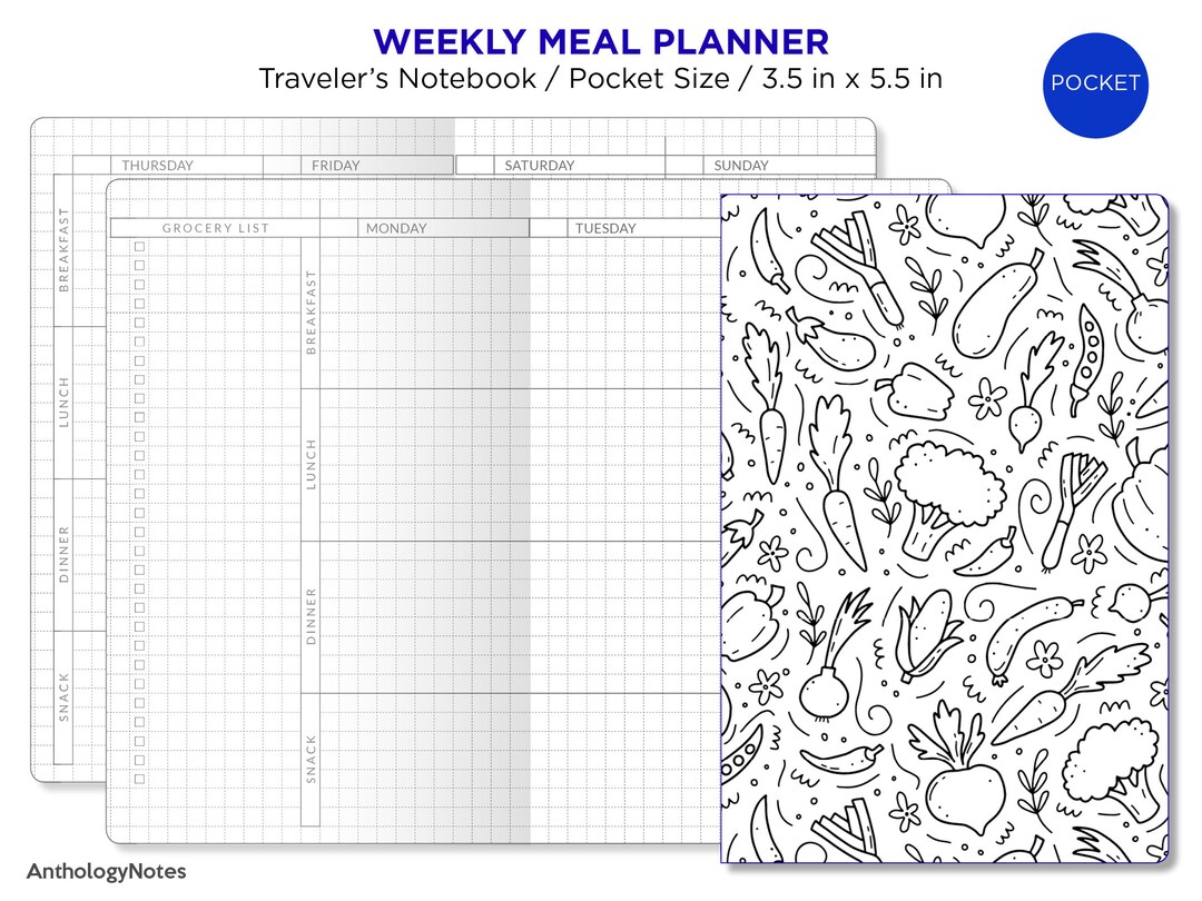 TN Pocket WEEKLY MEAL Planner Printable Traveler's Notebook Insert - Etsy