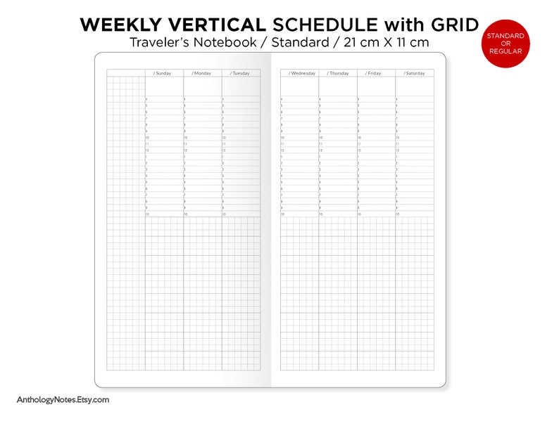 Weekly Schedule Lined Vertical With GRID for Notes - Etsy