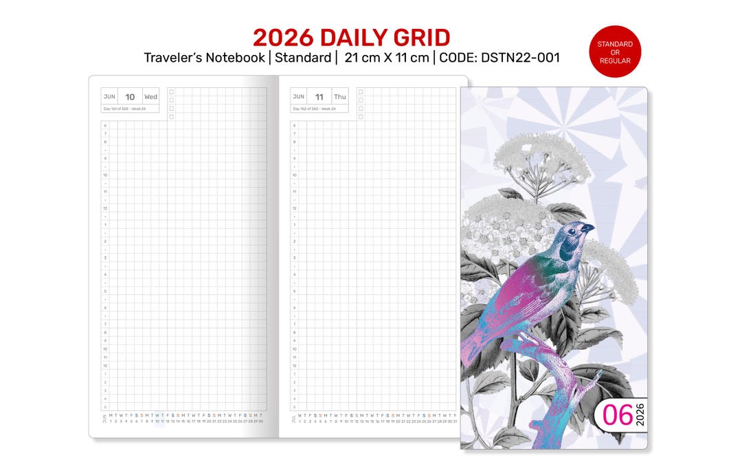2026 Daily Standard TN GRID Printable Traveler's Notebook Refill ...