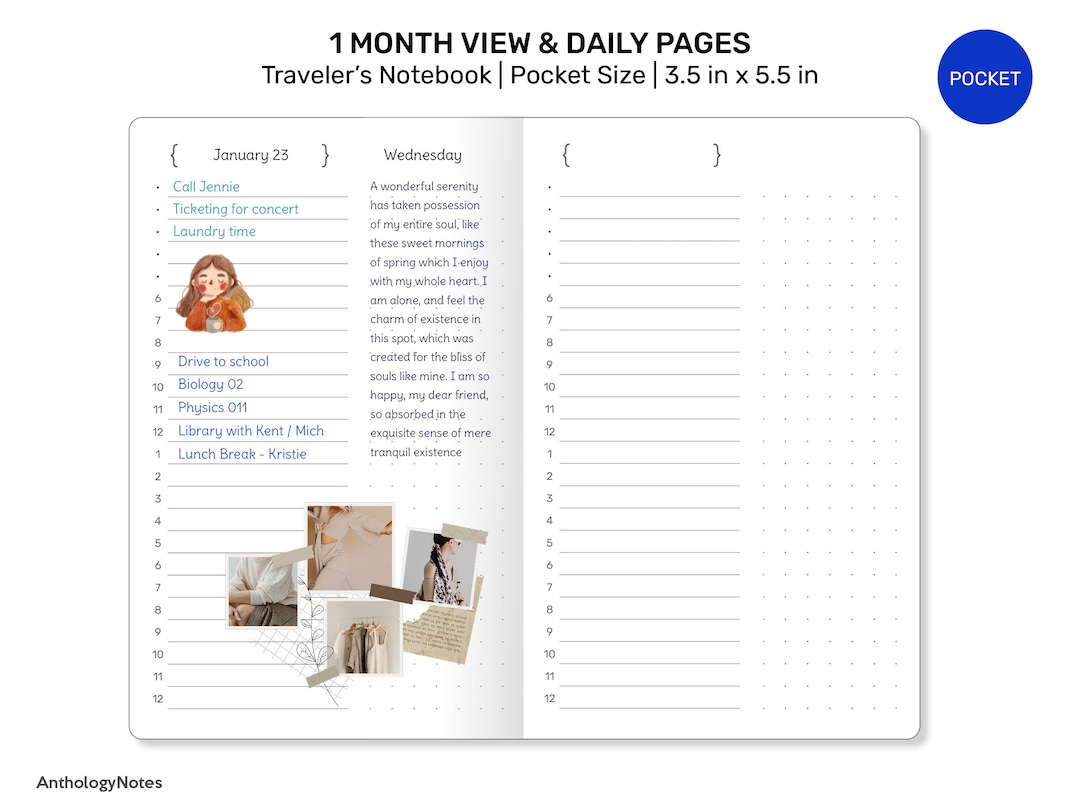 POCKET TN Monthly Daily Schedule Mix - Minimalist & Functional Midori ...
