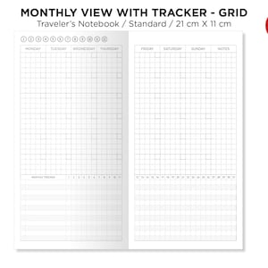 Monthly View With Tracker GRID Traveler's Notebook Printable Insert ...