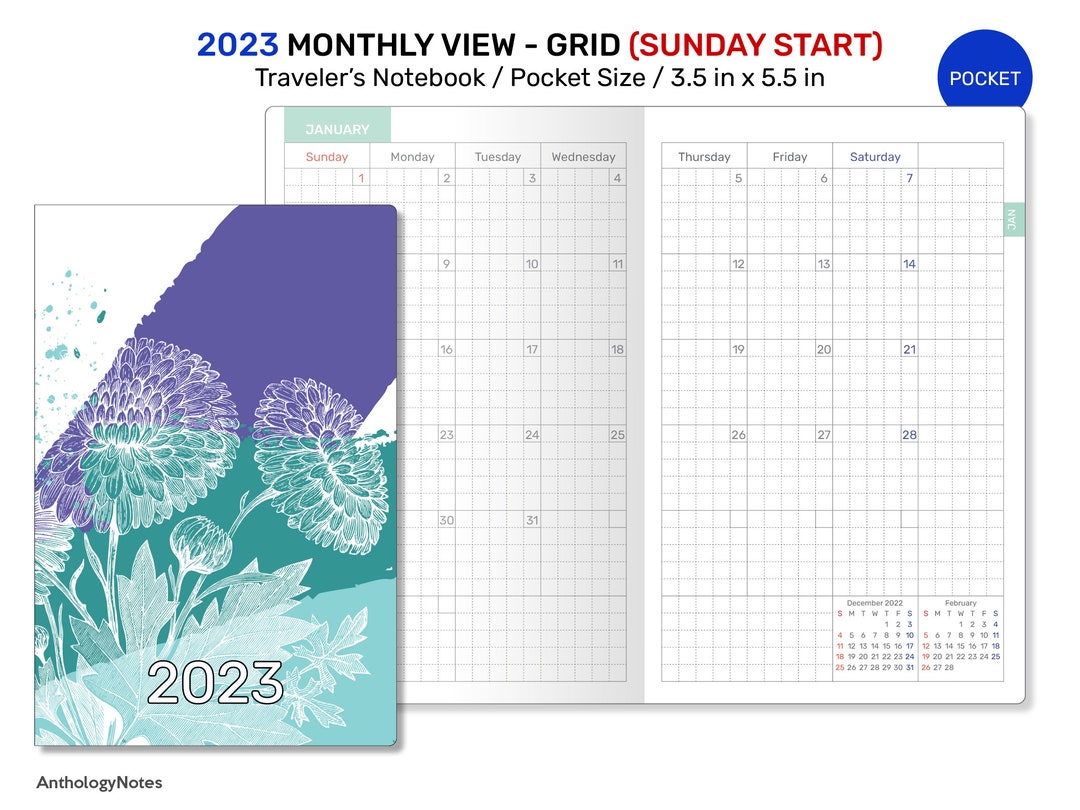 2023 POCKET Monthly SUNDAY Start TN Grid Printable Insert - Etsy