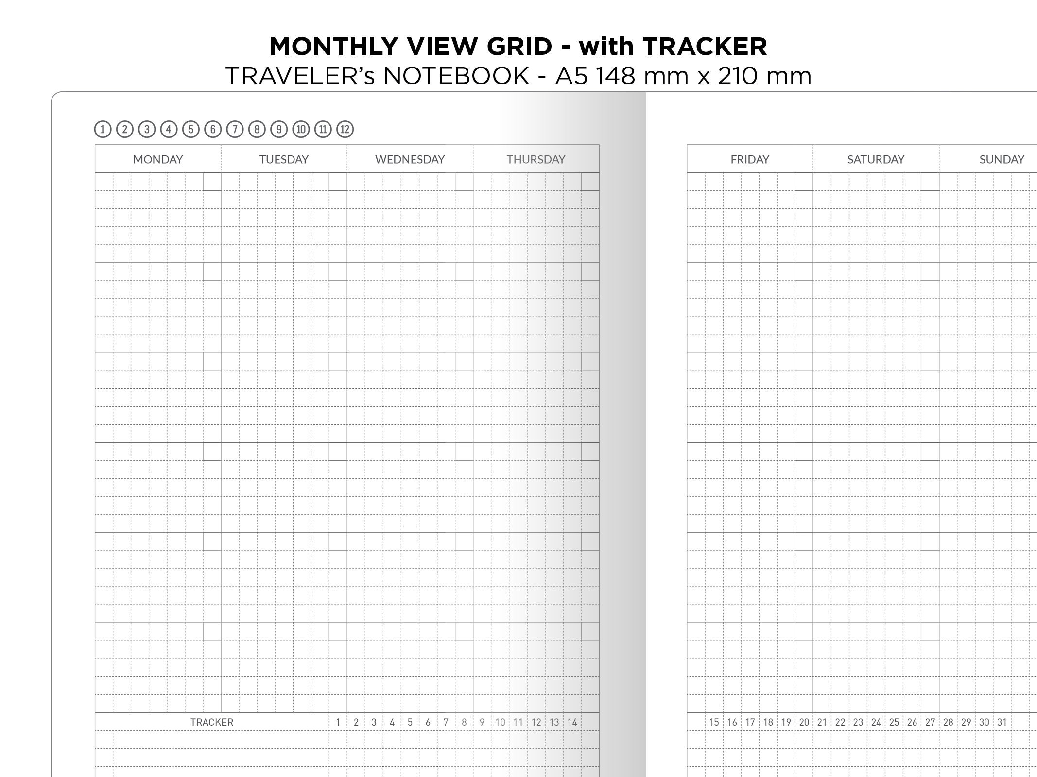 A5 Monthly View Tracker GRID Traveler's Notebook Printable | Etsy