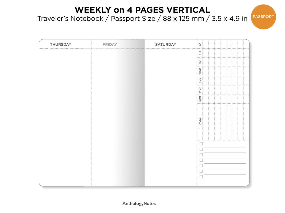 PASSPORT WEEKLY Vertical Traveler's Notebook Printable Insert With ...