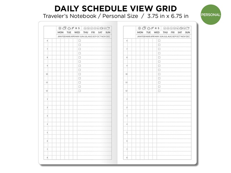 DAILY VIEW GRID Schedule Personal Traveler's Notebook With | Etsy