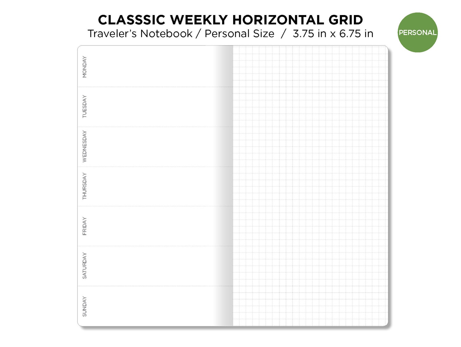 PERSONAL WEEKLY Insert Traveler's Notebook Printable - Etsy
