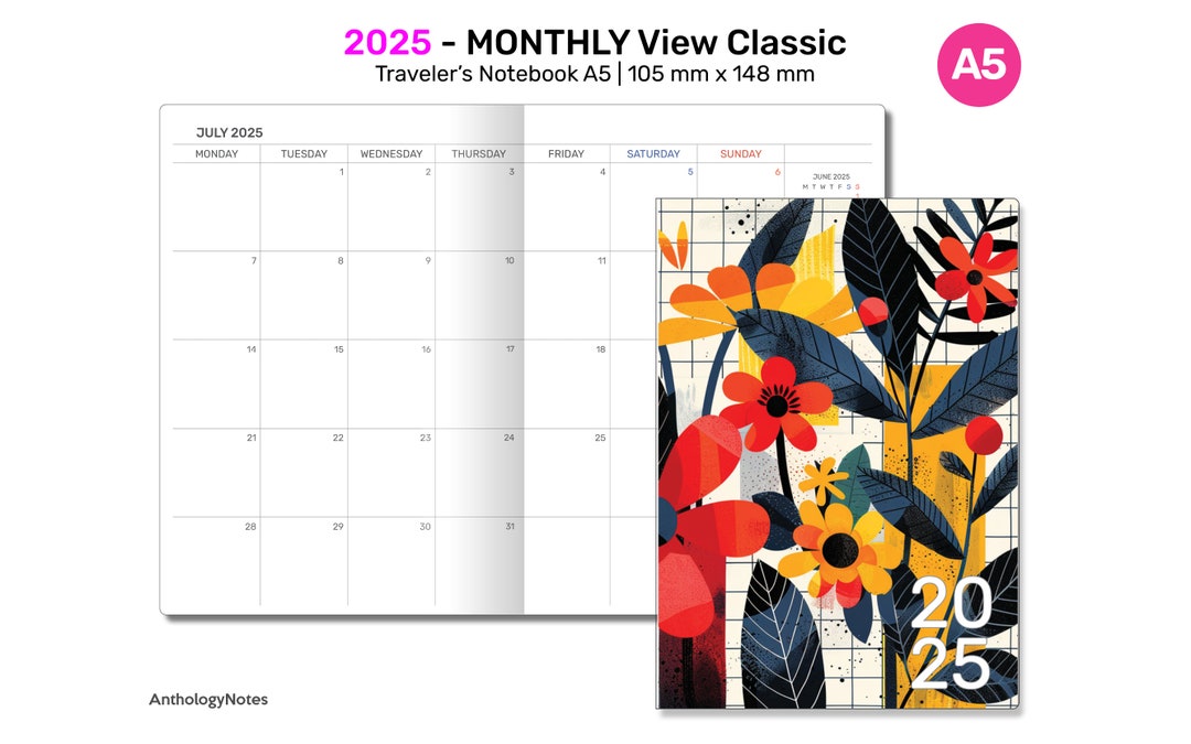 2025 Monthly Planner A5 TN Printable Insert Traveler's Notebook Mo2p ...