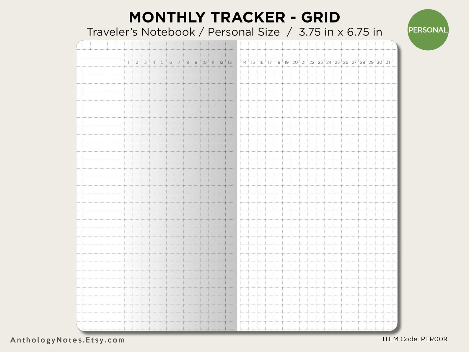 PERSONAL Monthly Tracker GRID Traveler's Notebook - Etsy