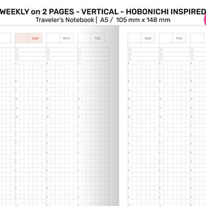 A5 Weekly View Grid HOBONICHI Inspired Traveler's Notebook Printable ...