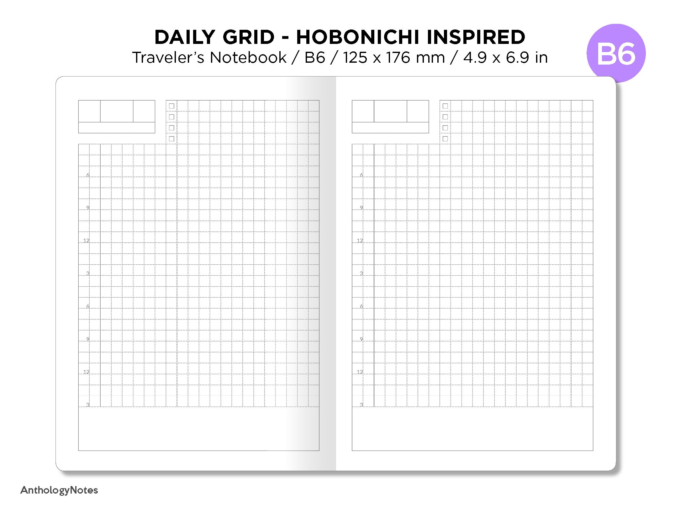 B6 Daily GRID Printable TN Insert for Traveler's Notebook - Etsy Canada