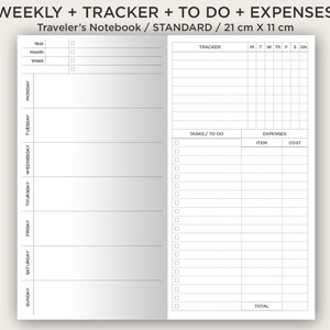 WEEKLY HORIZONTAL Regular Traveler's Notebook Printable Insert, TRACKER ...
