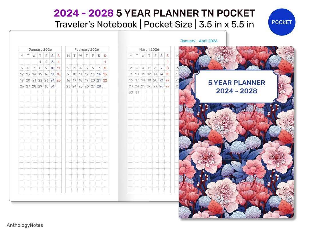 POCKET TN 5 Year Planner 2024 2028 Future Log Vertical GRID Traveler's ...