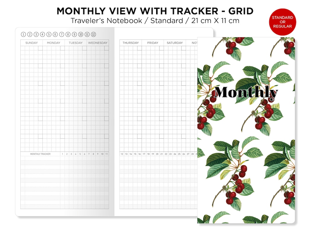 Monthly View With Tracker GRID Traveler's Notebook Printable Insert ...