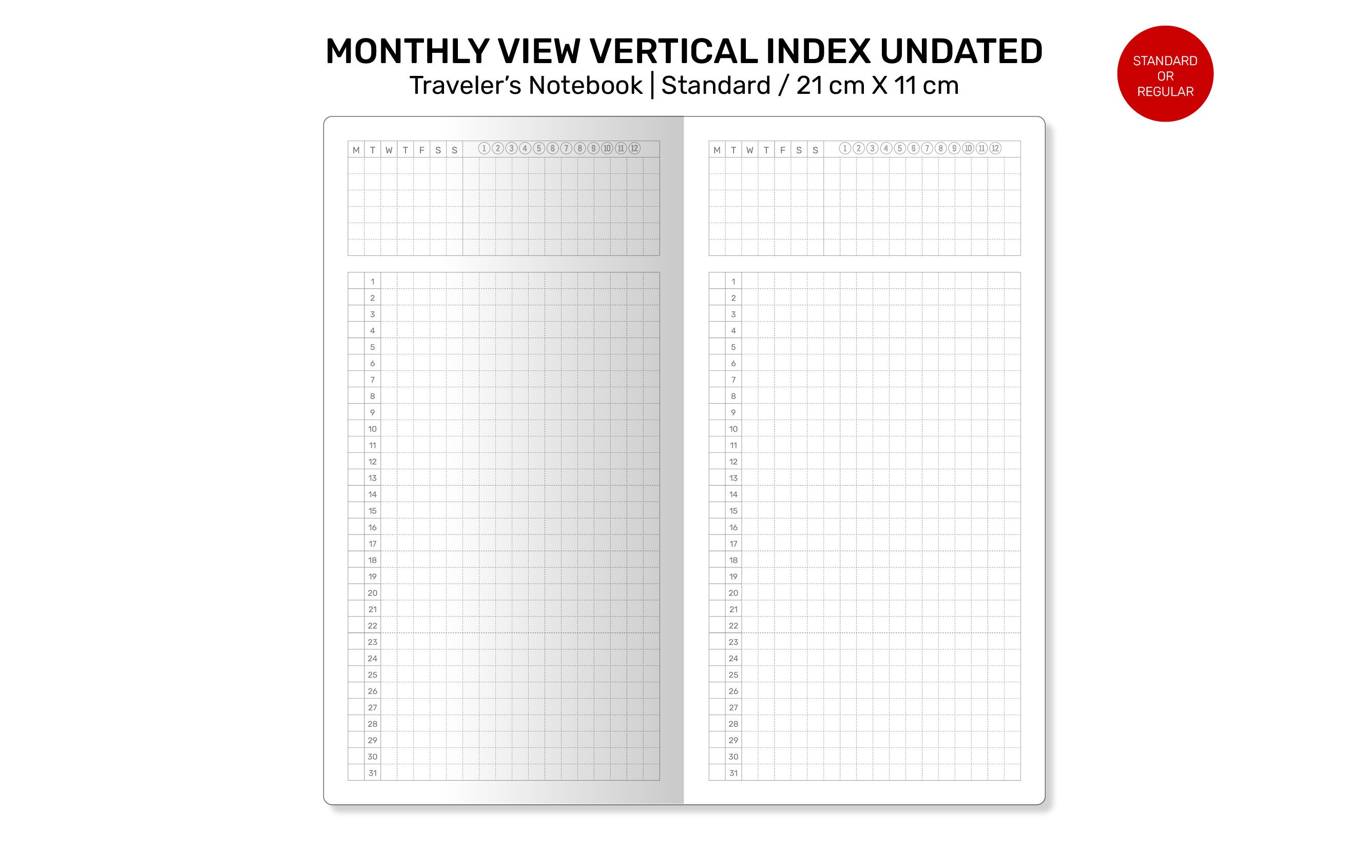 TN Monthly Index Vertical Printable Traveler's Notebook Planner Insert ...