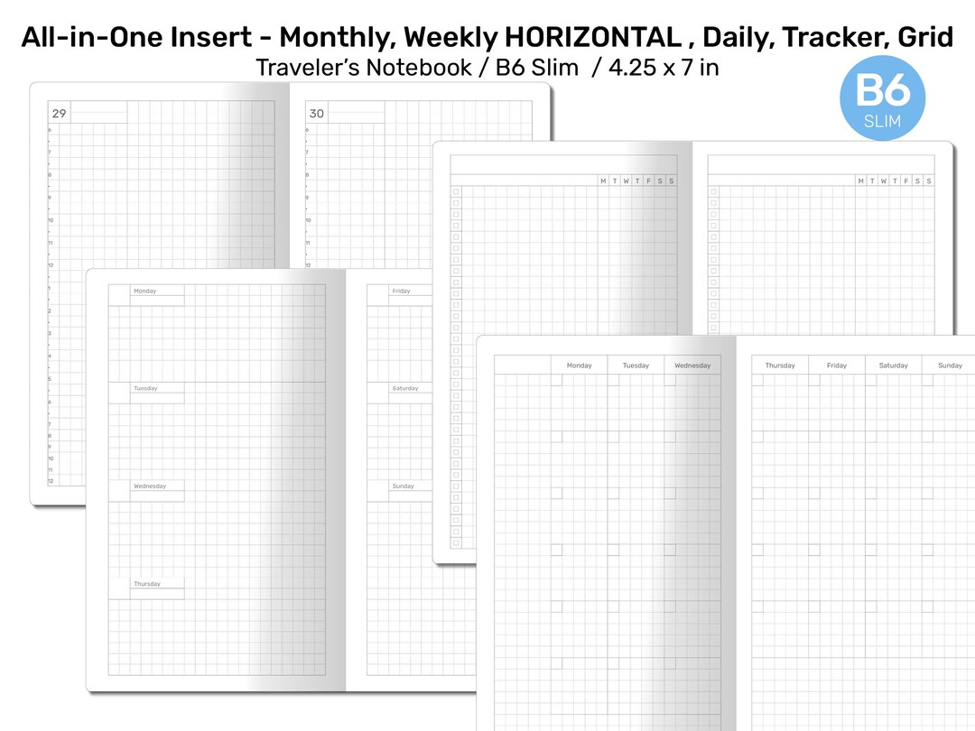 B6 Slim TN All-in-one Monthly, Weekly HORIZONTAL, Tracker to Do, List ...