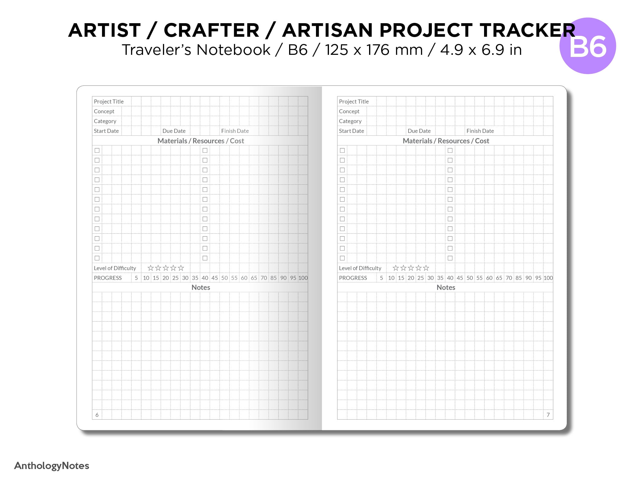 B6 Maker's PROJECT TRACKER for Artists Crafters Artisans Traveler's ...