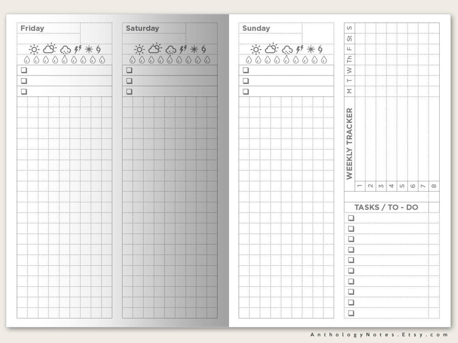 A6 Weekly View Wo4p Printable Insert Traveler's Notebook - Etsy