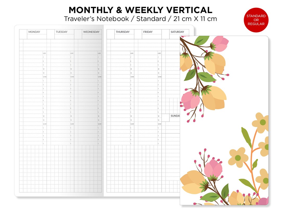 Weekly VERTICAL & Monthly Planner Undated Traveler's Notebook Printable ...