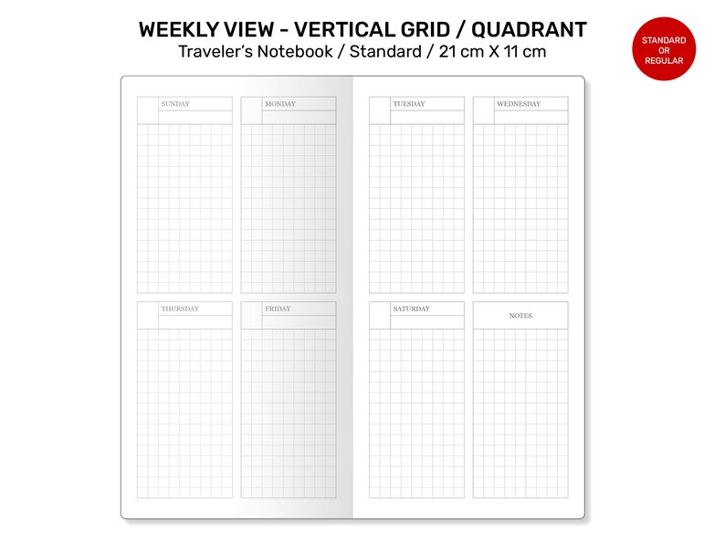 Weekly View Traveler's Notebook Standard Printable Insert - Etsy
