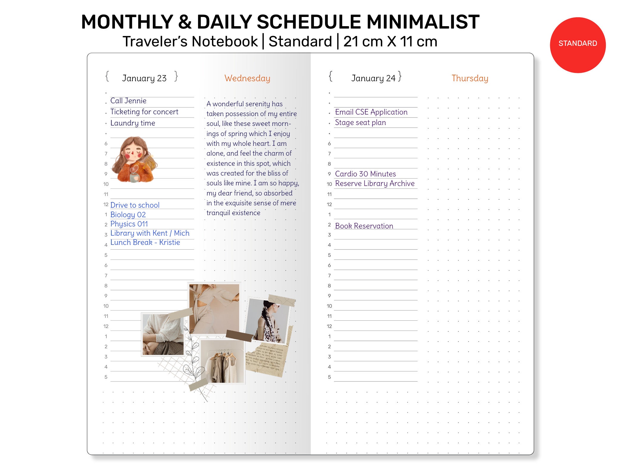 TN MONTHLY & DAILY Schedule Printable Refill Insert Traveler's Notebook ...