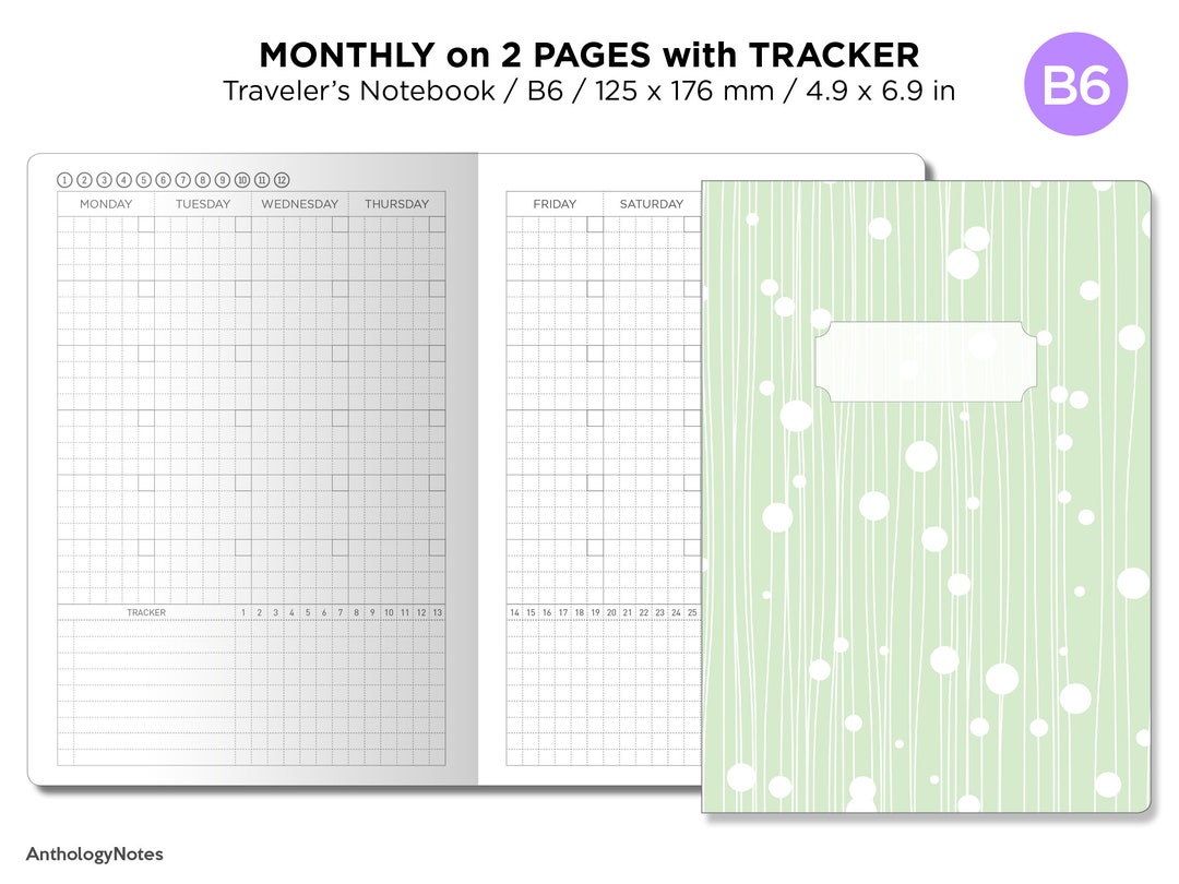 TN B6 Monthly View Tracker GRID Traveler's Notebook Printable Insert - Etsy