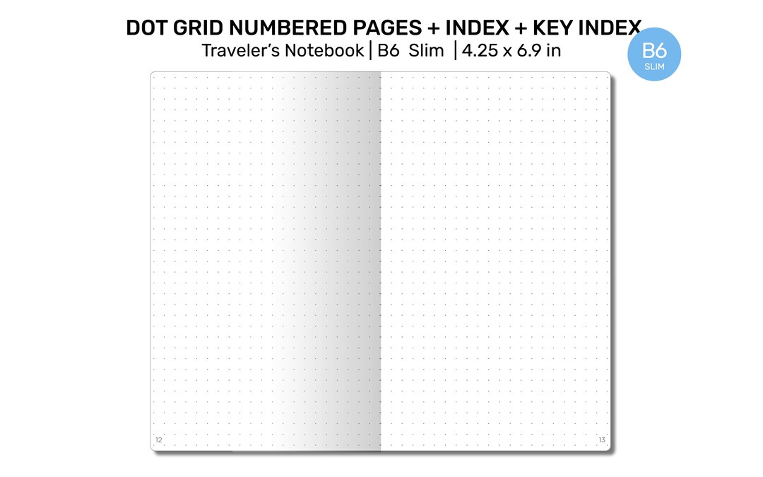 TN B6 Slim Bullet Log Format Dot Grid Traveler's Notebook Printable ...