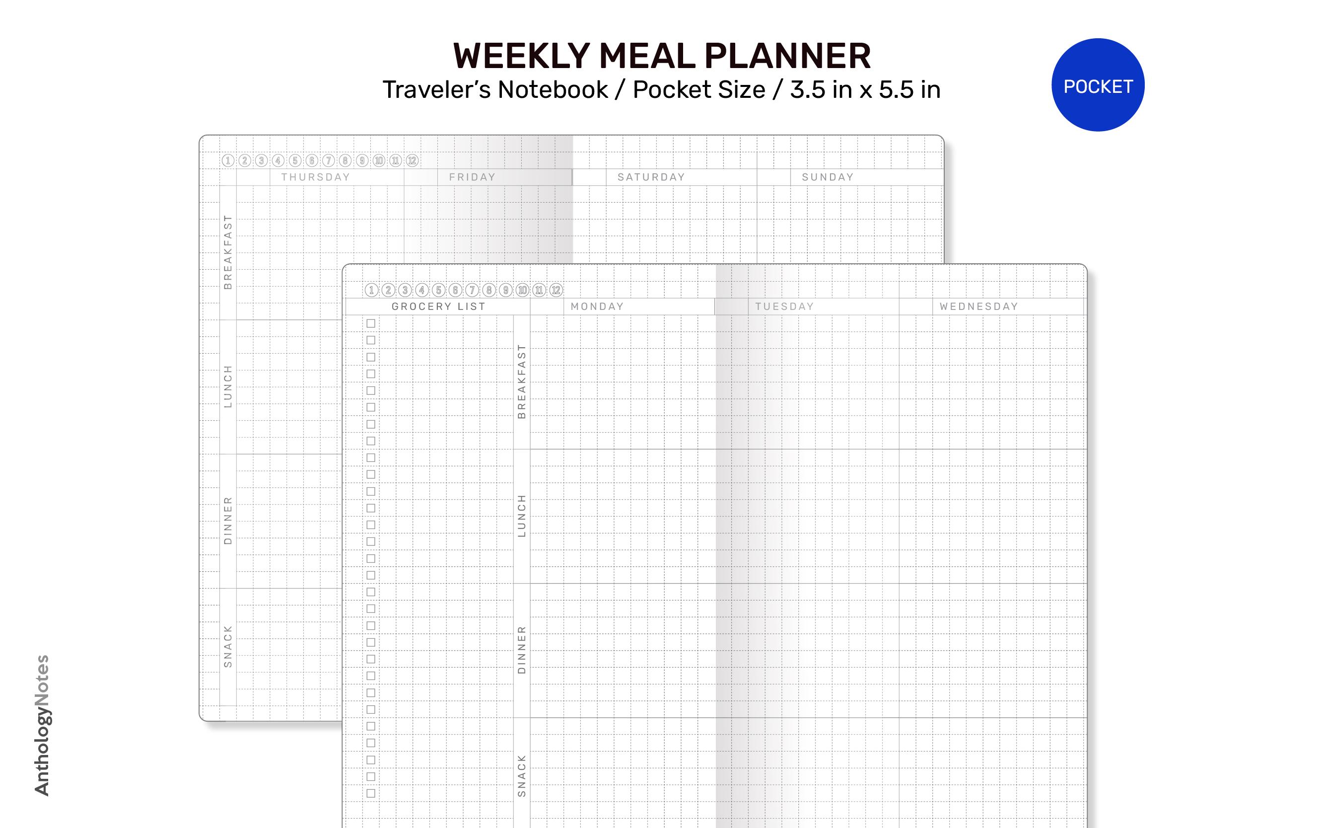 TN Pocket WEEKLY MEAL Planner Printable Traveler's Notebook Insert - Etsy