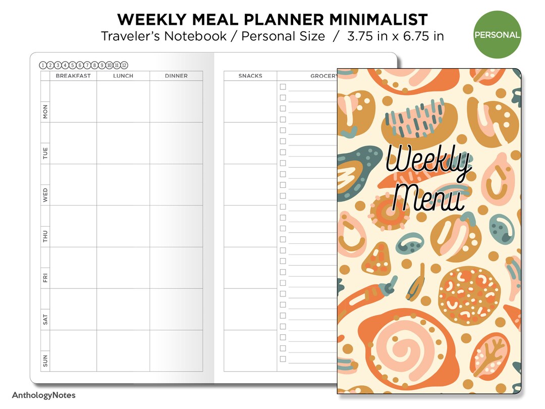 PERSONAL WEEKLY Meal Planner Traveler's Notebook - Printable TN Insert ...