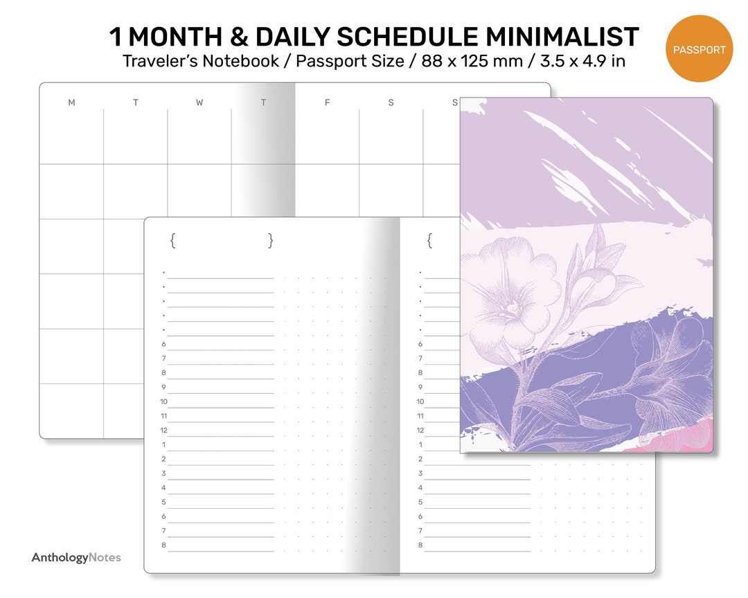 Monthly & Daily PASSPORT TN Printable Refill Insert Minimalist Traveler ...