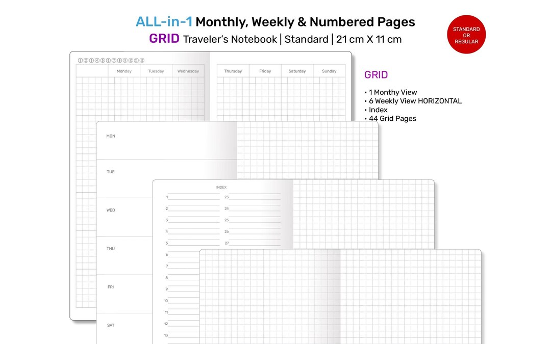 TN All-in-one Printable Insert: Monthly, Weekly Horizontal, Numbered ...