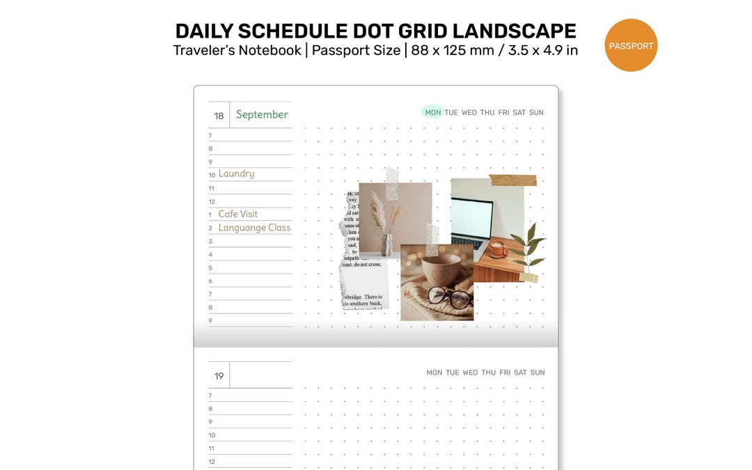 Passport Traveler's Notebook Insert PRINTABLE Daily Dot Grid Schedule ...