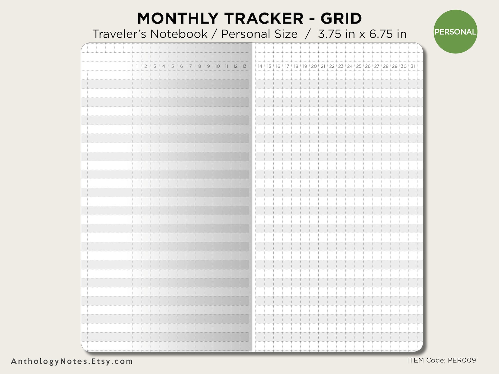 PERSONAL Monthly Tracker GRID Traveler's Notebook - Etsy