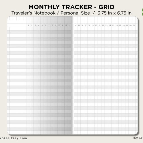 PERSONAL Monthly Tracker GRID Traveler's Notebook - Etsy