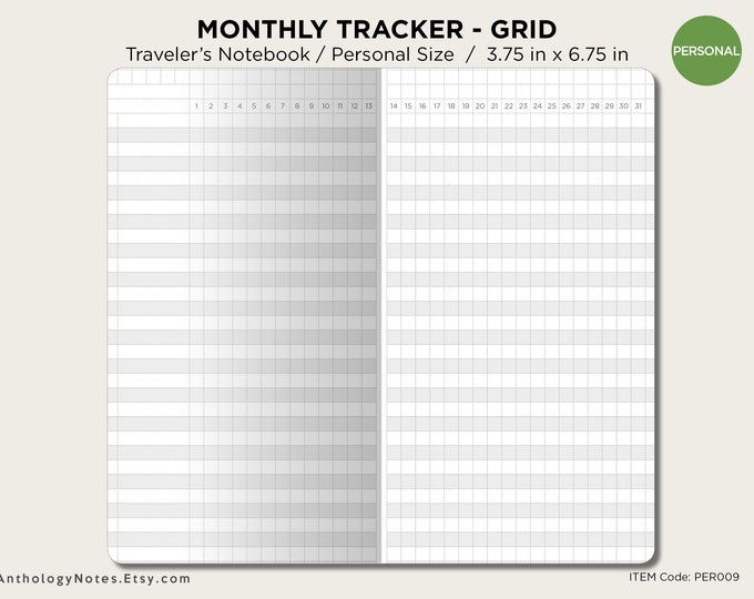PERSONAL Monthly Tracker GRID Traveler's Notebook - Etsy