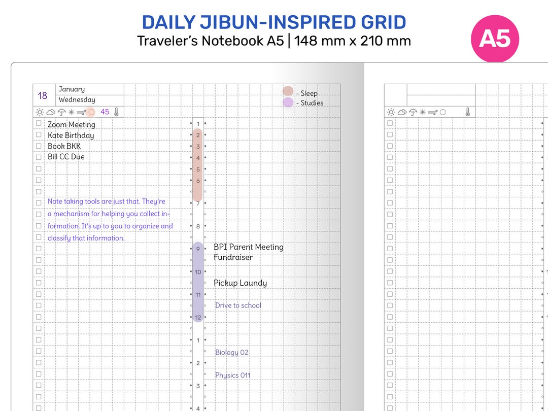 A5 Daily FAUXJIBUN Inspired Daily Traveler's Notebook Printable Refill ...