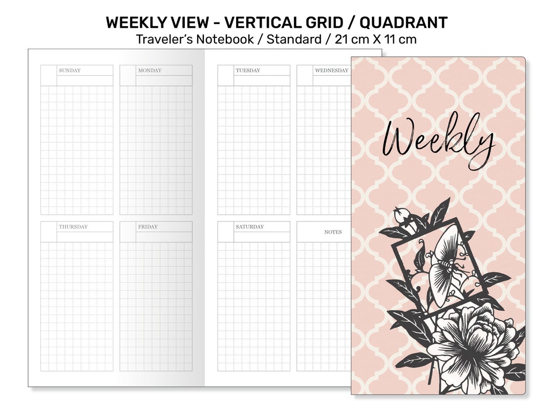 Weekly View Traveler's Notebook Standard Printable Insert GRID Vertical ...
