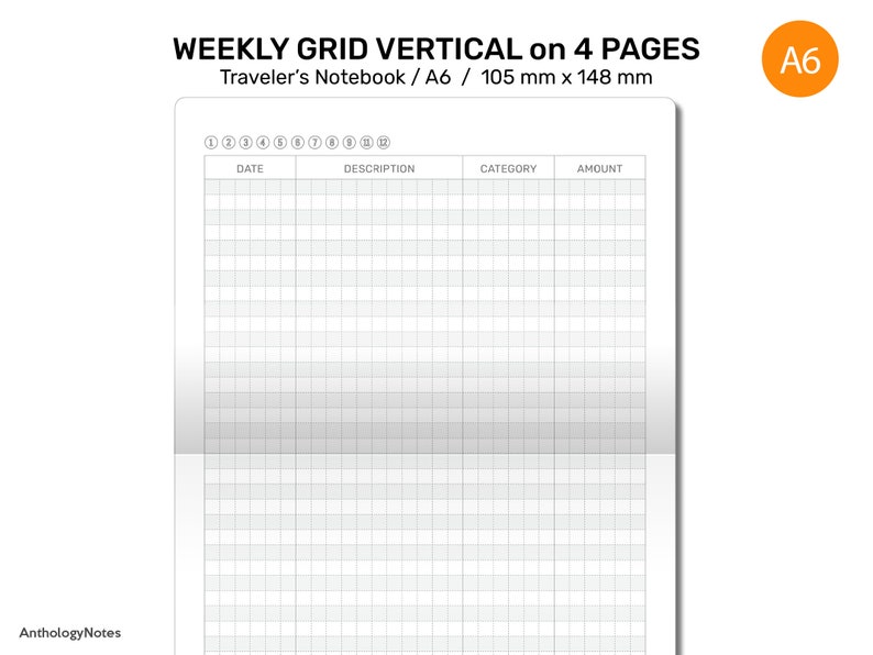 A6 TN Expense Tracker GRID Printable Planner Insert for - Etsy