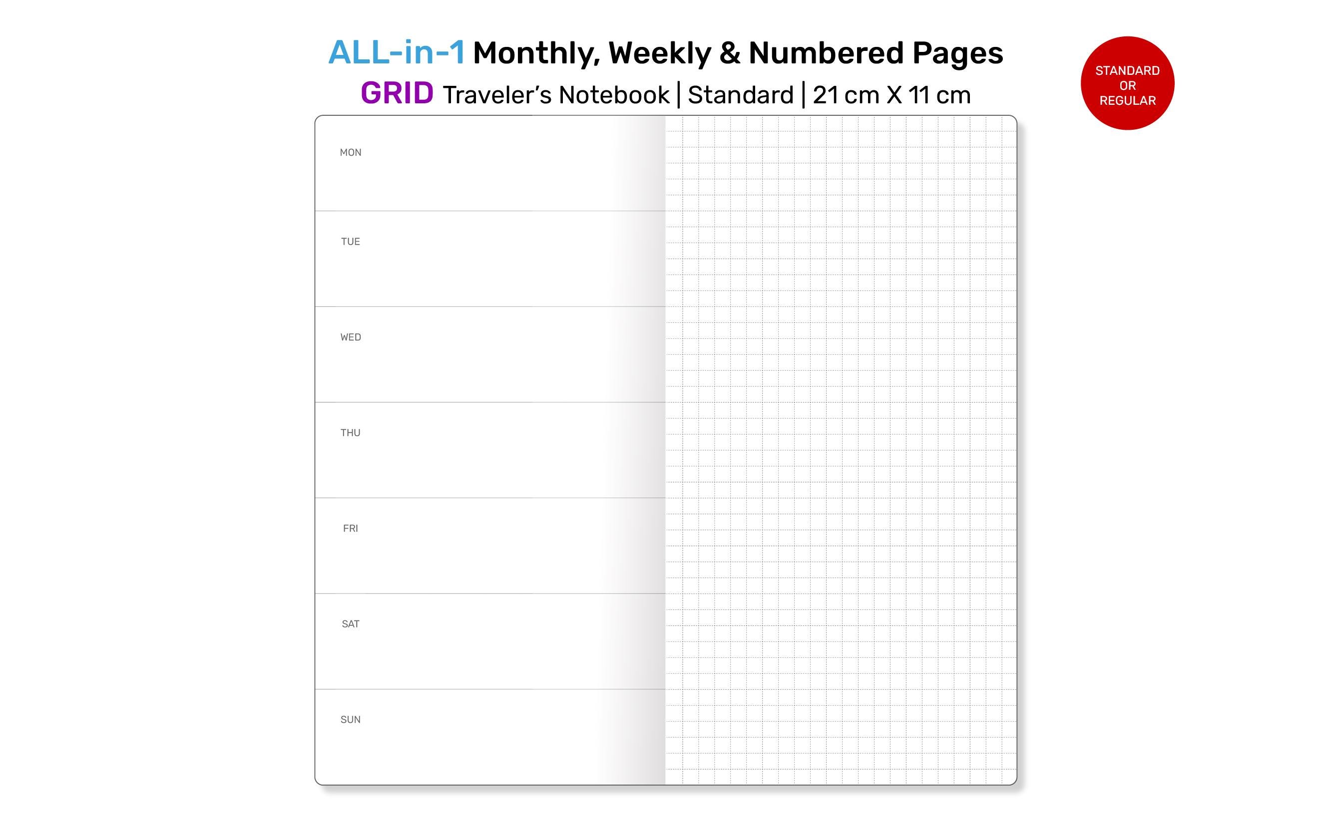 TN All-in-one Printable Insert: Monthly, Weekly Horizontal, Numbered ...