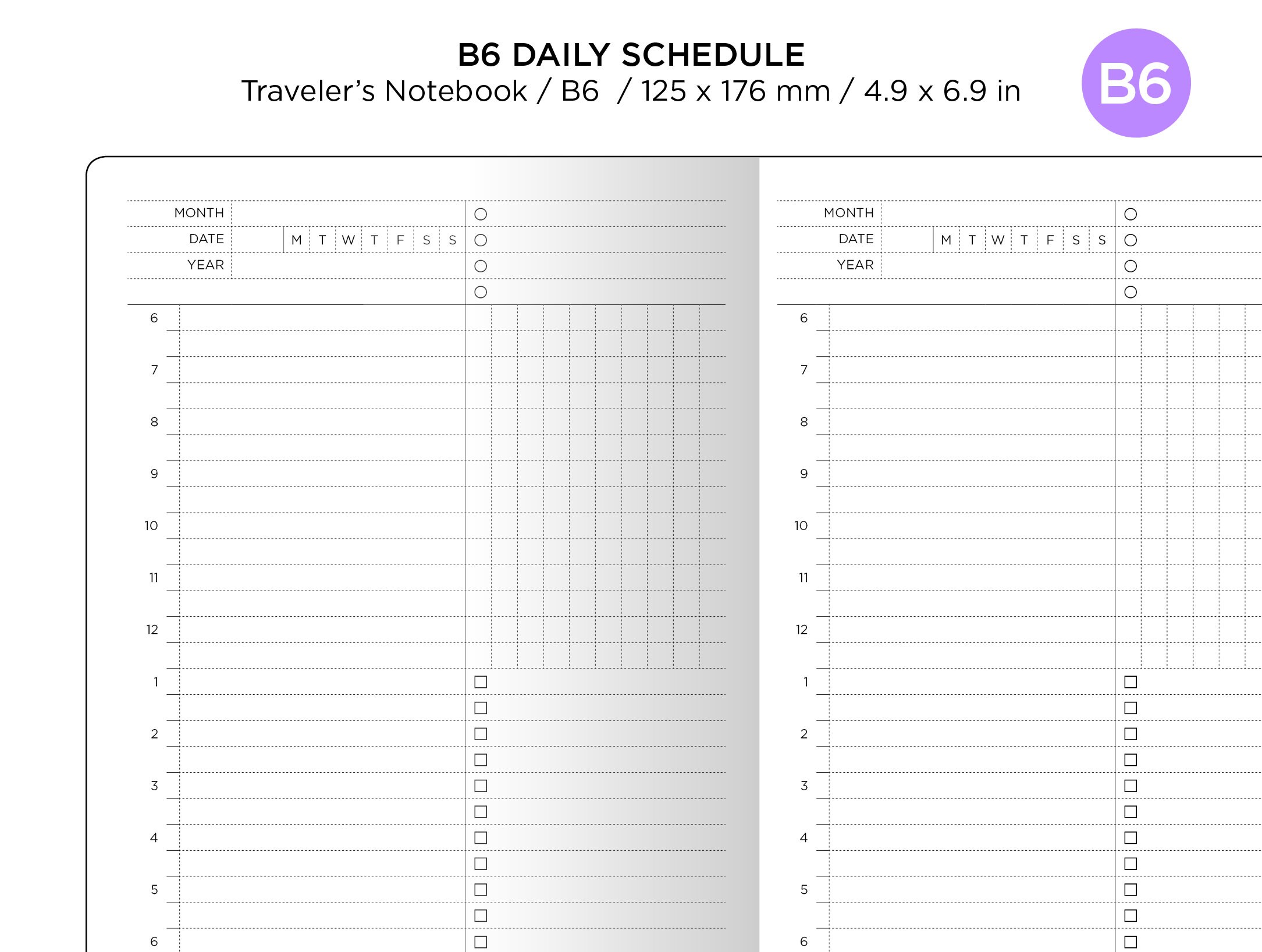 B6 DAILY View Schedule Traveler's Notebook Printable - Etsy