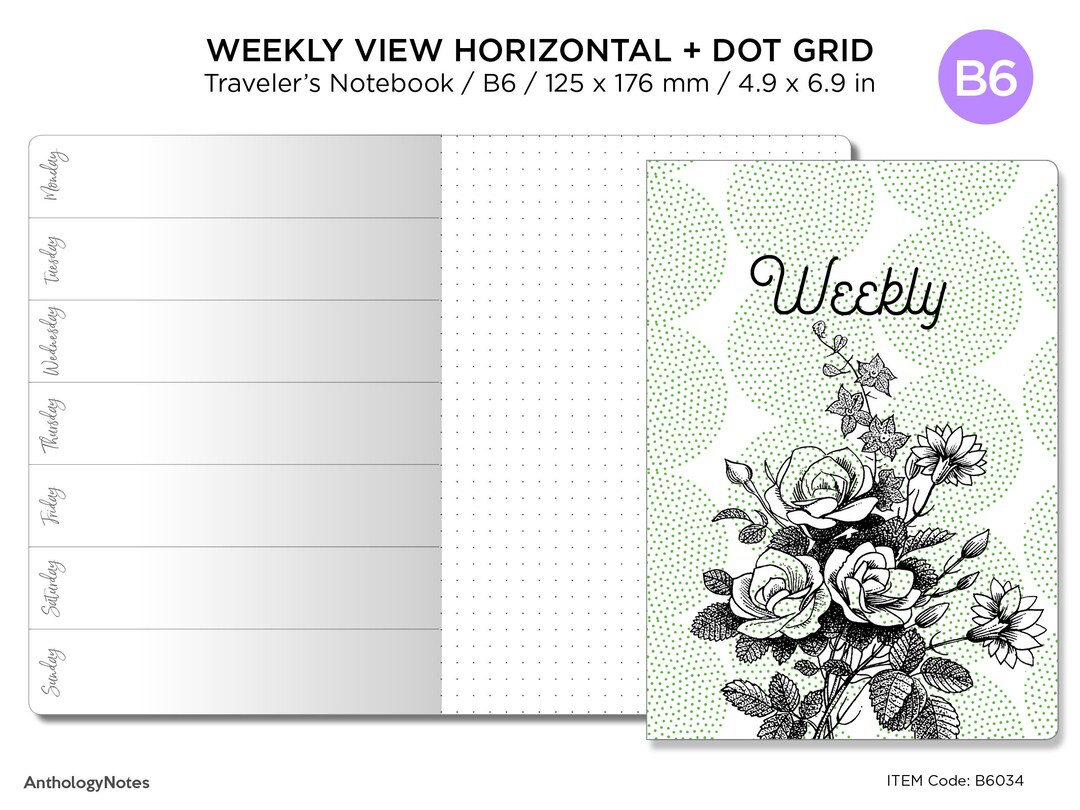 TN B6 Weekly Horizontal DOT GRID Traveler's Notebook Printable - Etsy
