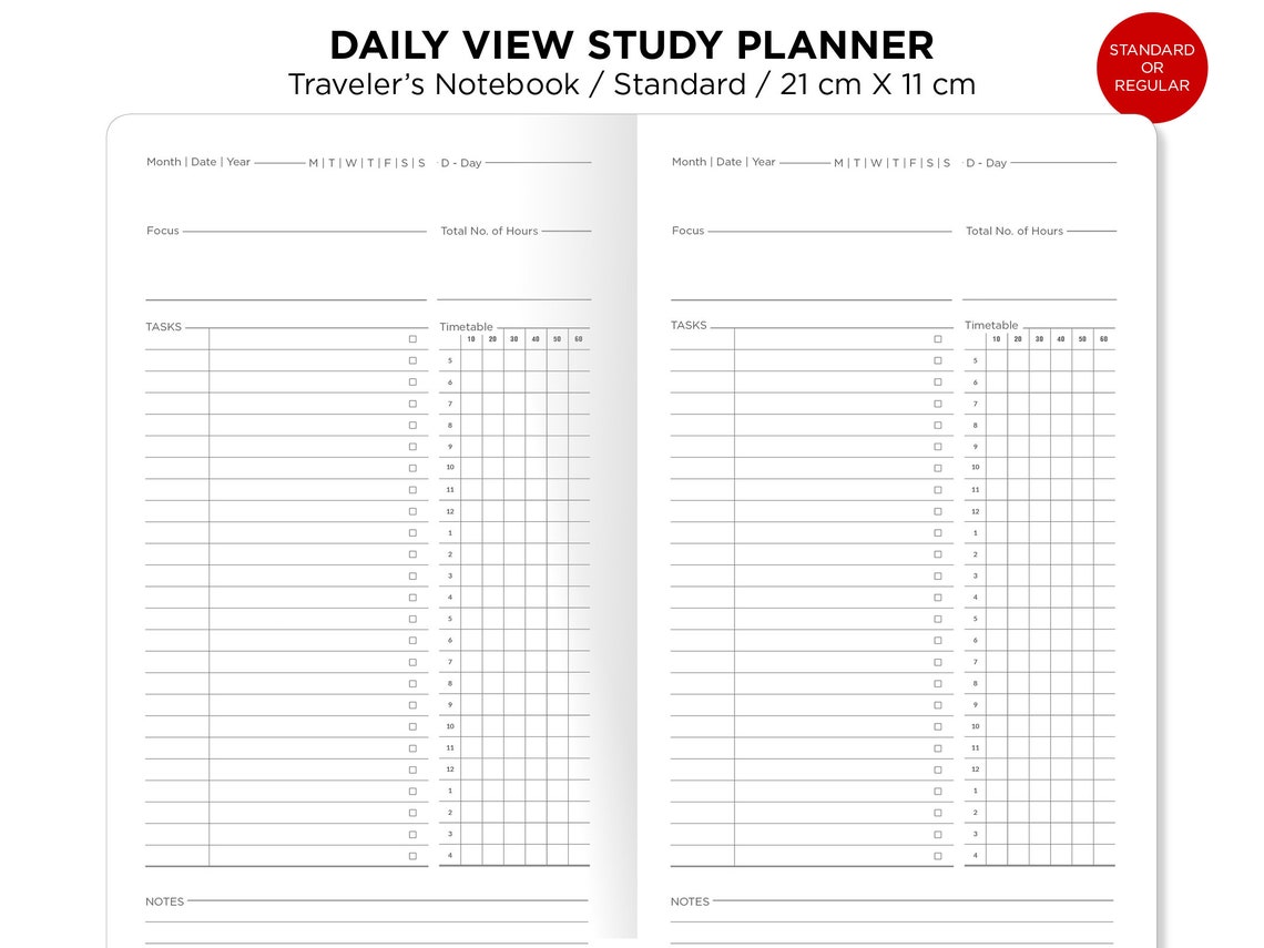 Daily STUDY Planner Timetable Printable Insert Standard Size - Etsy