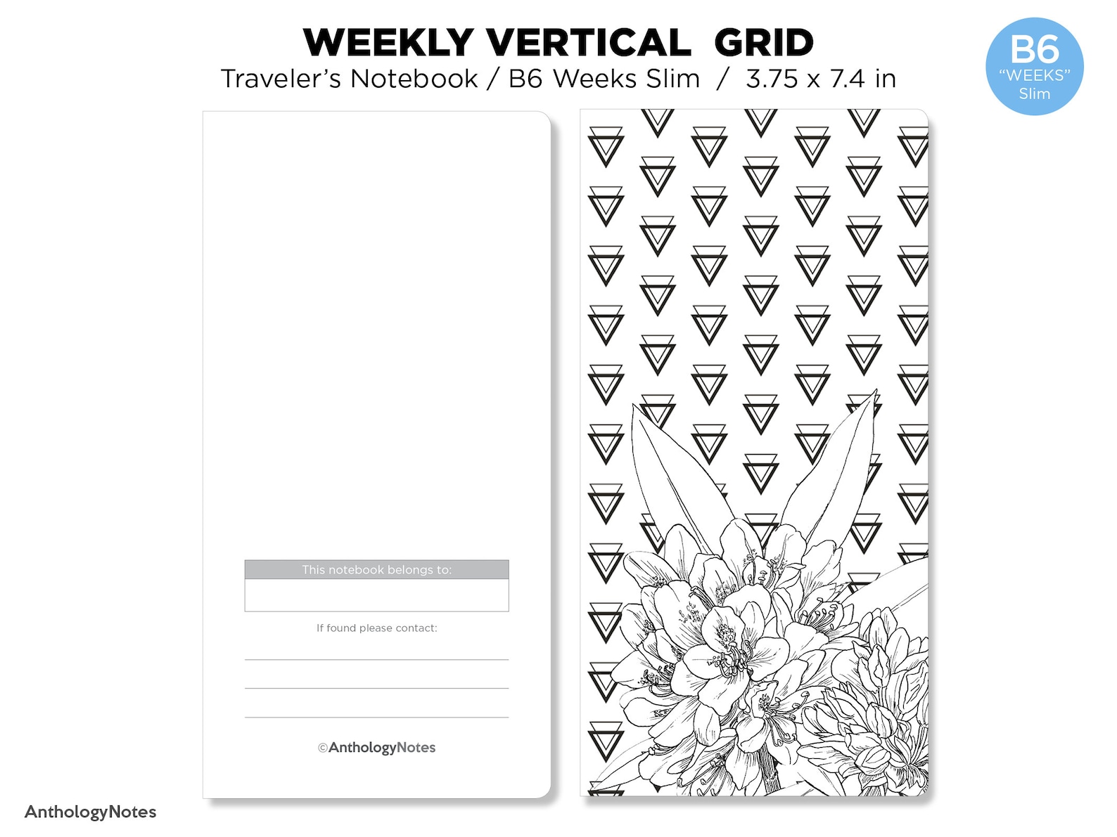 TN B6 "weeks" Slim Weekly VERTICAL Grid Traveler's Notebook Printable ...