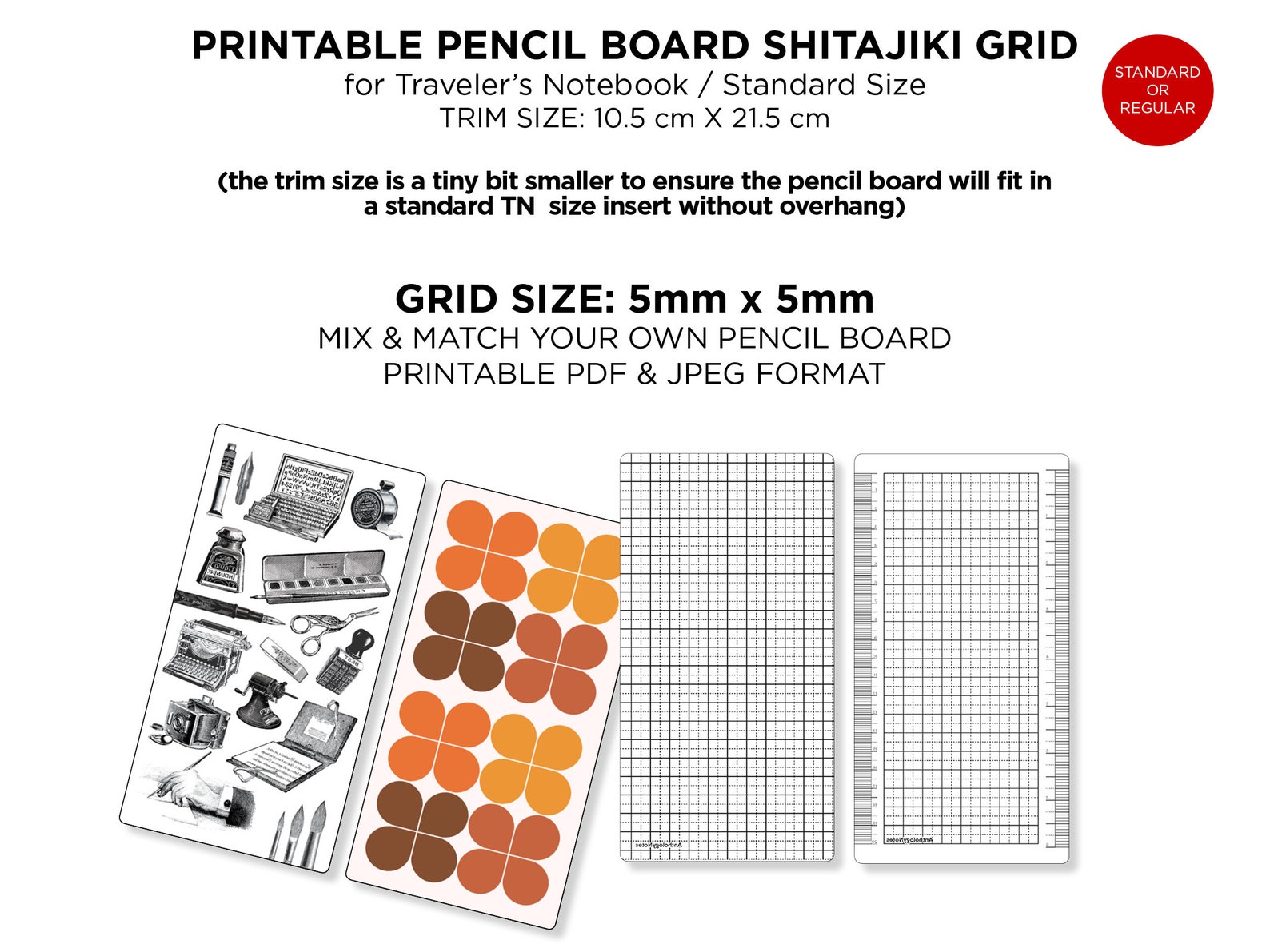Printable PENCIL BOARD for Standard Traveler's Notebook GRID Shitajiki ...